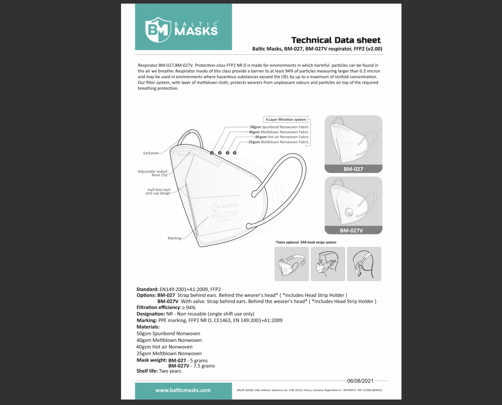 FFP2 5-layer respirator BM-001 (10pcs) - BalticMasks